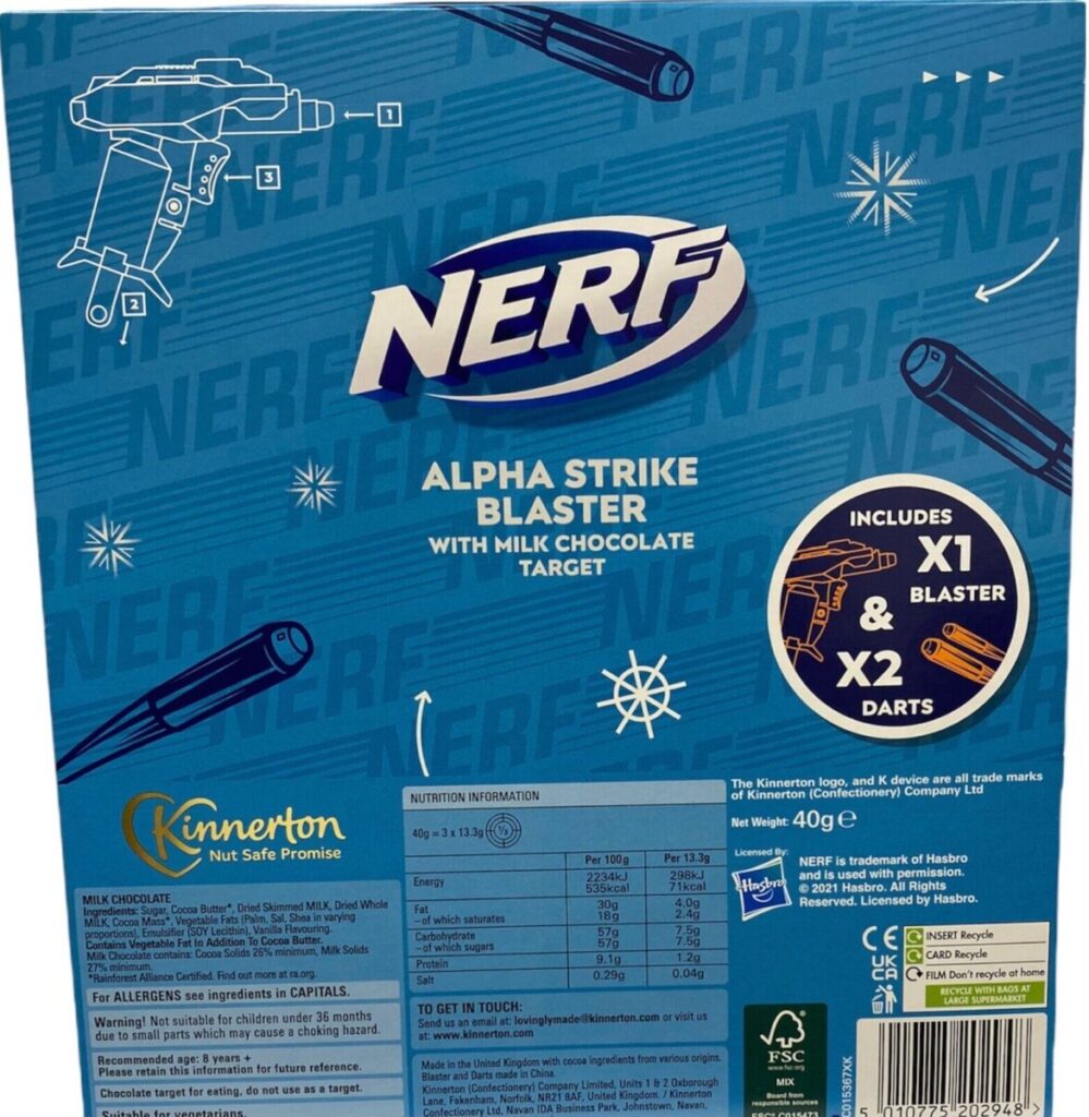 Kinnerton Nerf Alpha Strike blaster With Milk Chocolate Target DATED 01 ...